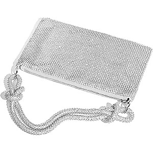 Full Rhinestone Evening Bag For Women Shoulder bag Shiny Hobo Bag Travel Vacation Handbag Party Club Prom Bling Wedding Purse (Silver)