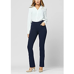 Premium Women's Stretch Dress Pants - Wear to Work - Ponte Treggings - Bootcut - Navy Blue - DP-Boot-Full-Navy-L