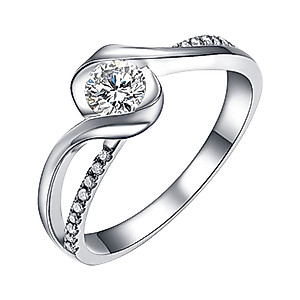Fashion Simulated Diamond Ring Set for Women Inlaid Zircon Engagement Ring Bride Wedding Band (Silver, 8)