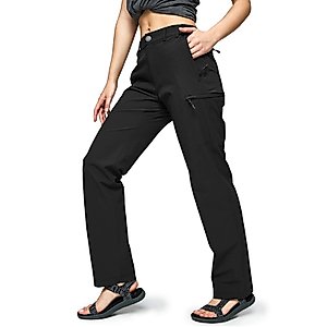 MIER Women's Quick Dry Cargo Pants Lightweight Tactical Hiking Pants with 6 Pockets, Stretchy and Water-Resistant, Black, 4
