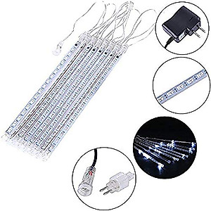 Kwaiffeo Meteor Shower Lights, Christmas Tree Lights Outdoor 12 inch 8 Tube 192 LED Falling Snow Cascading Icicle String Lights for Christmas Decoration Wedding Party Holiday Window Eave, White