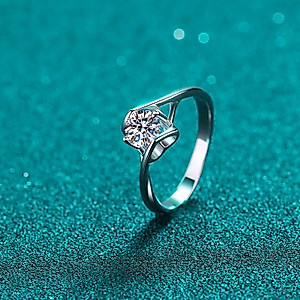 CHIRENMA 925 Sterling Silver 0.5Carat/1Carat/2Carat Round Cut Solitaire Moissanite Engagement Promise Wedding Ring for Women, Size 6-8 (style 4, 6)