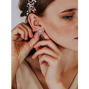 SWEETV CZ Cluster Bridal Wedding Bridesmaids Earrings, Crystal Stud Earrings for Women, Silver,Suitable for Ages 15+