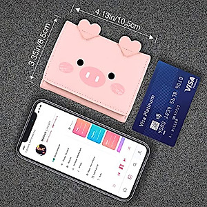 CONISY Cute Wallets for Women, Leather RFID Blocking Small Trifold Wallet with ID Window for Girls and Ladies Womens Wallet -Pig (Pink)