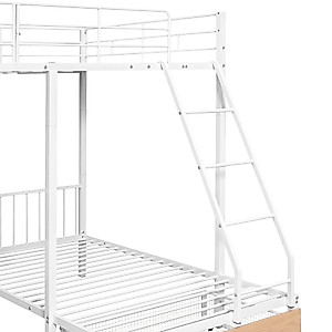 Metal Triple Bunk Bed Full Over Twin & Twin, Full Over Twin & Twin Bunk Bed with Storage Drawers, 3 Bunk Beds/Convertible Into 3 Beds, Metal Triple Bunk Beds for Kids,Teens, Girls(White)