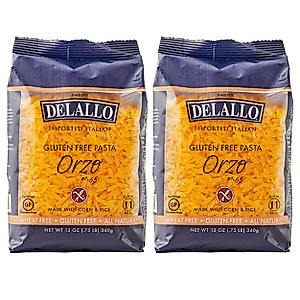 DeLallo Gluten Free Orzo Pasta, Made with Corn & Rice, Wheat Free, 12oz Bag, 2-Pack
