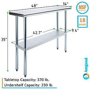 14"X48" Work Table Stainless Steel Food Prep Worktable Restaurant Supply