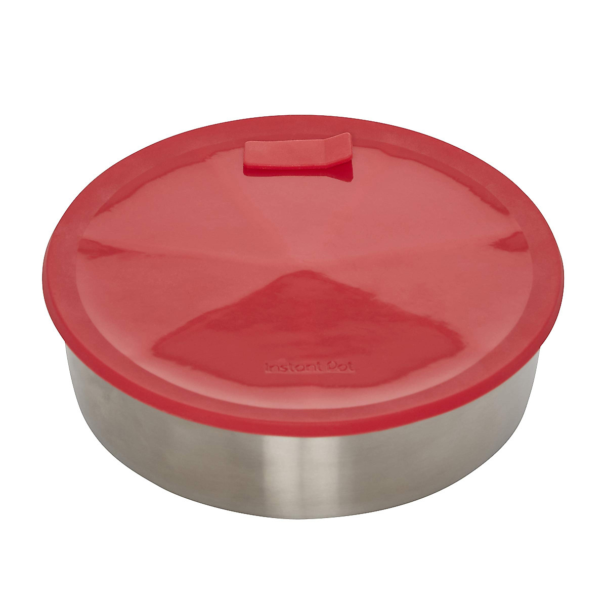 Instant Pot Official Round Cook/Bake Pan with Lid & Removable Divider, 7-inch, 32 ounce capacity, Red with Solid base