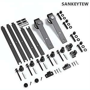 SANKEYTEW 6FT Barn Door Hardware Kit, Sliding Barn Door Hardware kit Heavy Duty, Lite Version- Combination Track Required- Easy to Install- Manual Included- Black (J-L-5)