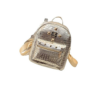 2022 New Mini Backpack Leisure PU Small Backpack Crocodile School Bag Rivet Handbag (?)