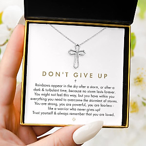 Aphrodite's Encouragement Gifts for Women, Cross Necklace Gift for a Fighter, Don’t Give Up,Dancing Crystal Heart Cross Necklace Gift Set, 925 Sterling Silver, Sterling Silver, Cubic Zirconia