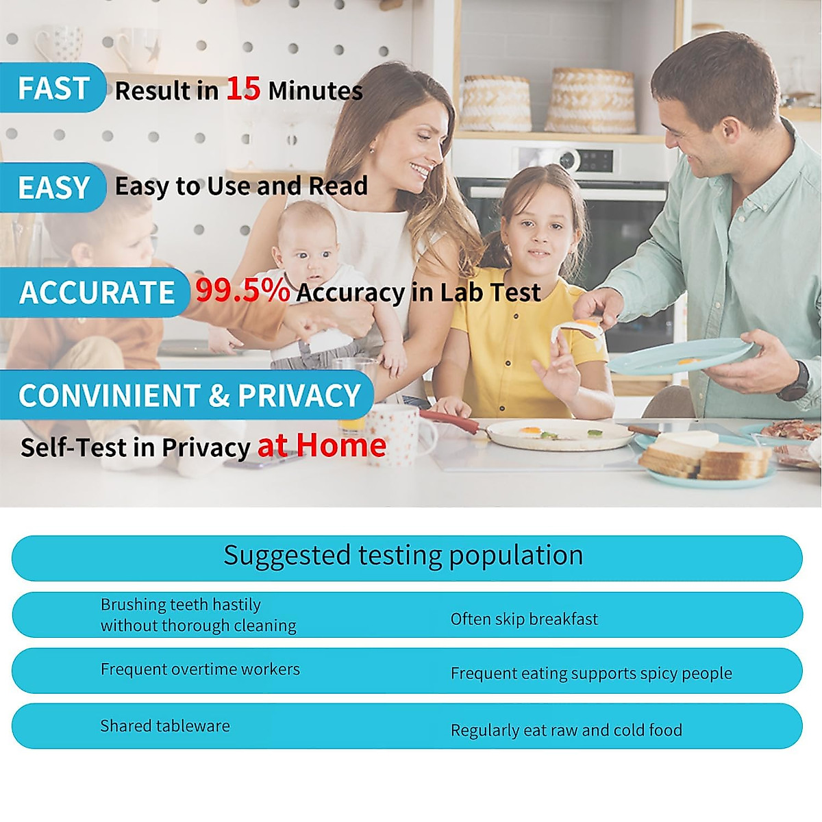 H Pylori Test Kit, Helicobacter Pylori Test Kits at Home, 4 Tests H. Pylori Test H-Pylori Self-Test for Home Use, Results in 10-15 Minutes