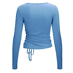 Yoga Tops for Women Ruched Long Sleeve(Blue,S)