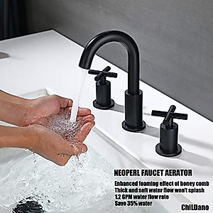 Black 8 Inches 2 Handle Widespread Bathroom Faucet, 3 Hole Bathroom Faucet Matte Black with Valve and Pop-Up Drain Assembly by ChiLDano, CH2133BK
