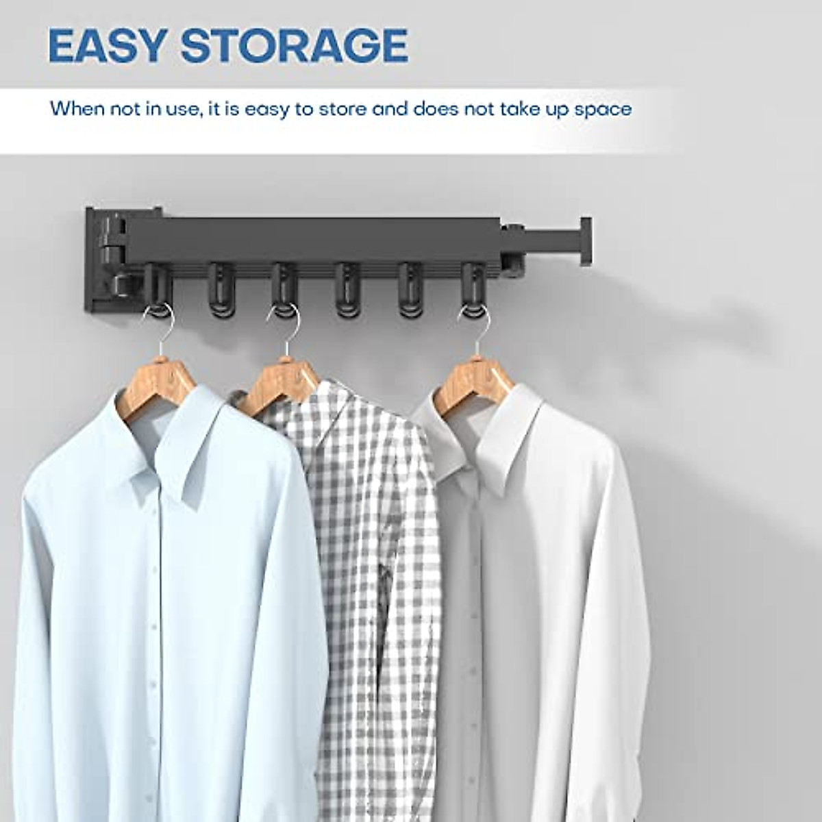 Wall Mounted Clothes Drying Rack Rotatable Retractable Laundry Drying Rack Space-Saver Clothes Hanging Rack Indoor/Outdoor Dryer Racks，3 Rods - 44.9" L