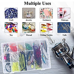 OUTUXED 2pack 36 Grids Clear Plastic Organizer Box Container Craft Storage with Adjustable Dividers for Beads Organizer Art DIY Crafts Jewelry Fishing Tackles with 5 Sheets Label Stickers