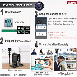 LUOHE Spy Camera Hidden Camera, 5 USB Hidden Spy Camera Charger 1080P Full HD with Live Feed WiFi, Hidden Nanny Cam, Motion Detection Spycam Surveillance Camaras Espias, Premium Secret Camera Recorder