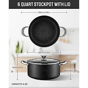 BEZIA Cooking Pot with Lid, 6 Quart Nonstick Stock Pot/Stockpot with Lid, Non Stick 6 QT Large Capacity Induction Pot for Soup, Broth, Chili, Stew - All Stove Compatible