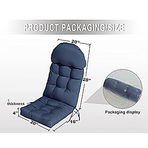 COSNUOSA 2 Pcs Rocking Chair Cushion High Back Adirondack Chair Cushion Waterproof Patio Cushions for Outdoor Furniture Navy