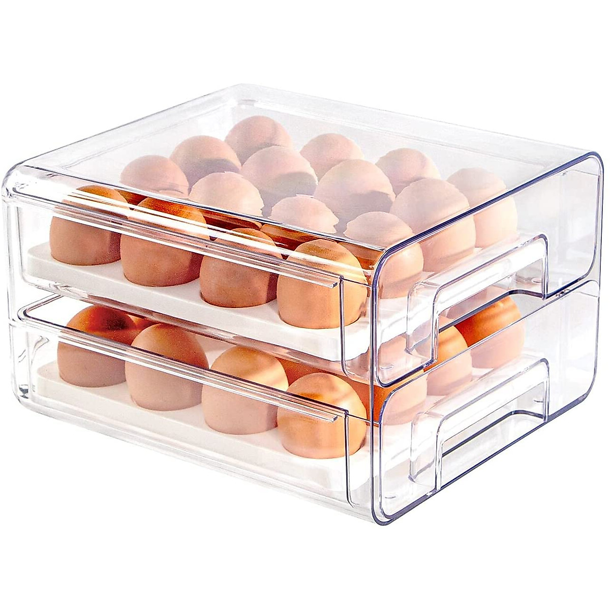 BigTron Egg Container for Refrigerator with Lids 32 Egg Drawer for Refrigerator Reusable Egg Storage Food Fruit Vegetables Meal Fresh Organizer (Clear)