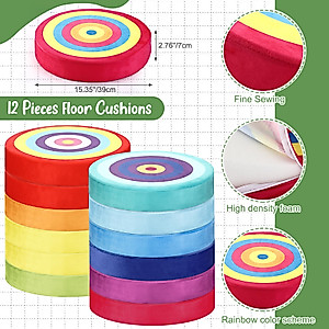 GlikCeil 12 Pcs Round Floor Pillows for Kids Carpet Circles Floor Cushions for Classroom 15.35'' Rainbow Circle Flexible Seating Cushions Supplies Group Activity Marker for Kindergarten Playroom
