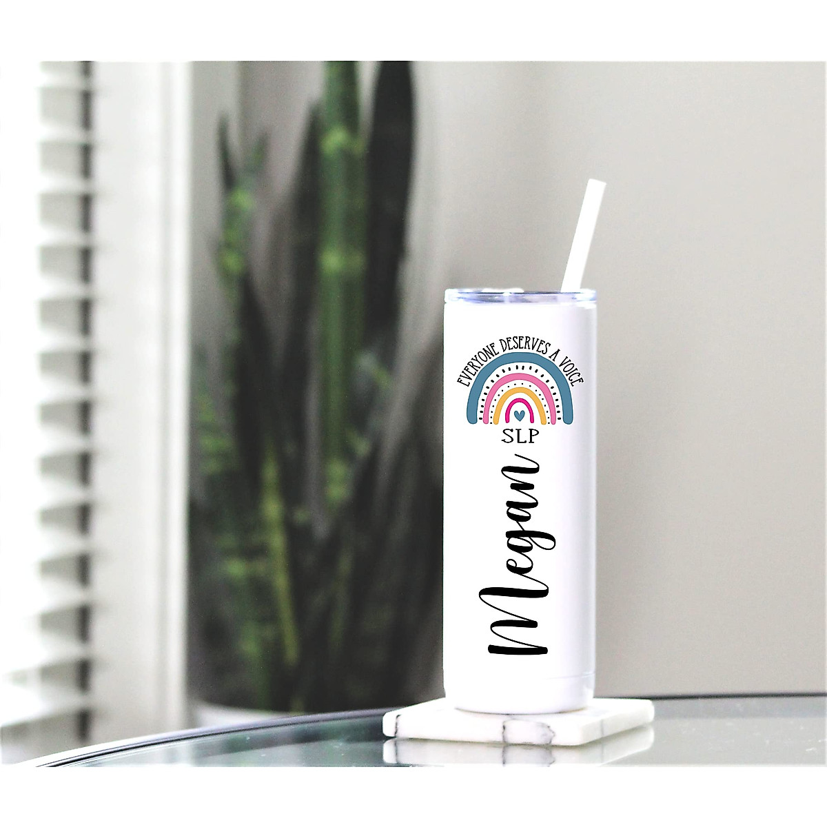 AVITO Personalized SLP Tumbler - Stainless Steel - 20 oz Tumbler with Closing Lid and Straw - Speak Language Pathologist Gift - Speech Therapy Gift - SLP Teacher Appreciation