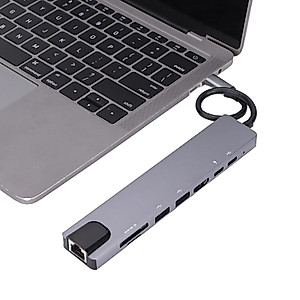 Multiport USB Hub, USB C Adapter 8 in 1 Wide Compatibility High Durability for Travel for Office for Home