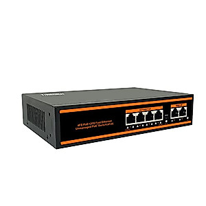 6 Port PoE Switch (4 * 100Mbps PoE Port+2 * 100Mbps Uplink Port),78W,802.3af/at,VLAN,Metal Fanless,Unmanaged Plug and Play