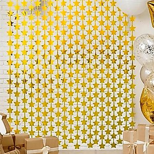 LOLStar 2 Pack Gold Stars Birthday Decorations 3.3X6.6 ft Each Glitter Gold Backdrop Foil Fringe Curtains,Bridal Baby Shower Decorations Perfect for Wedding Anniversary Graduation Party Decorations