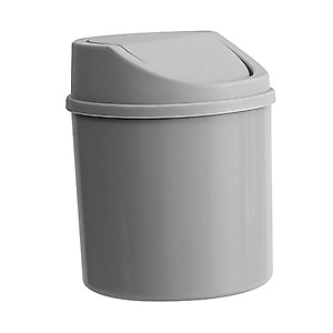Miokycl Desktop Plastic Trash Can Flip Cover Multifunctional Tiny Garbage Bin with Lid for Living Room Decor (Grey)