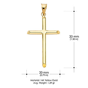 Ioka - 14K Yellow Gold Classic Plain Cross Pendant Religious Medium Size Charm For Necklace or Chain