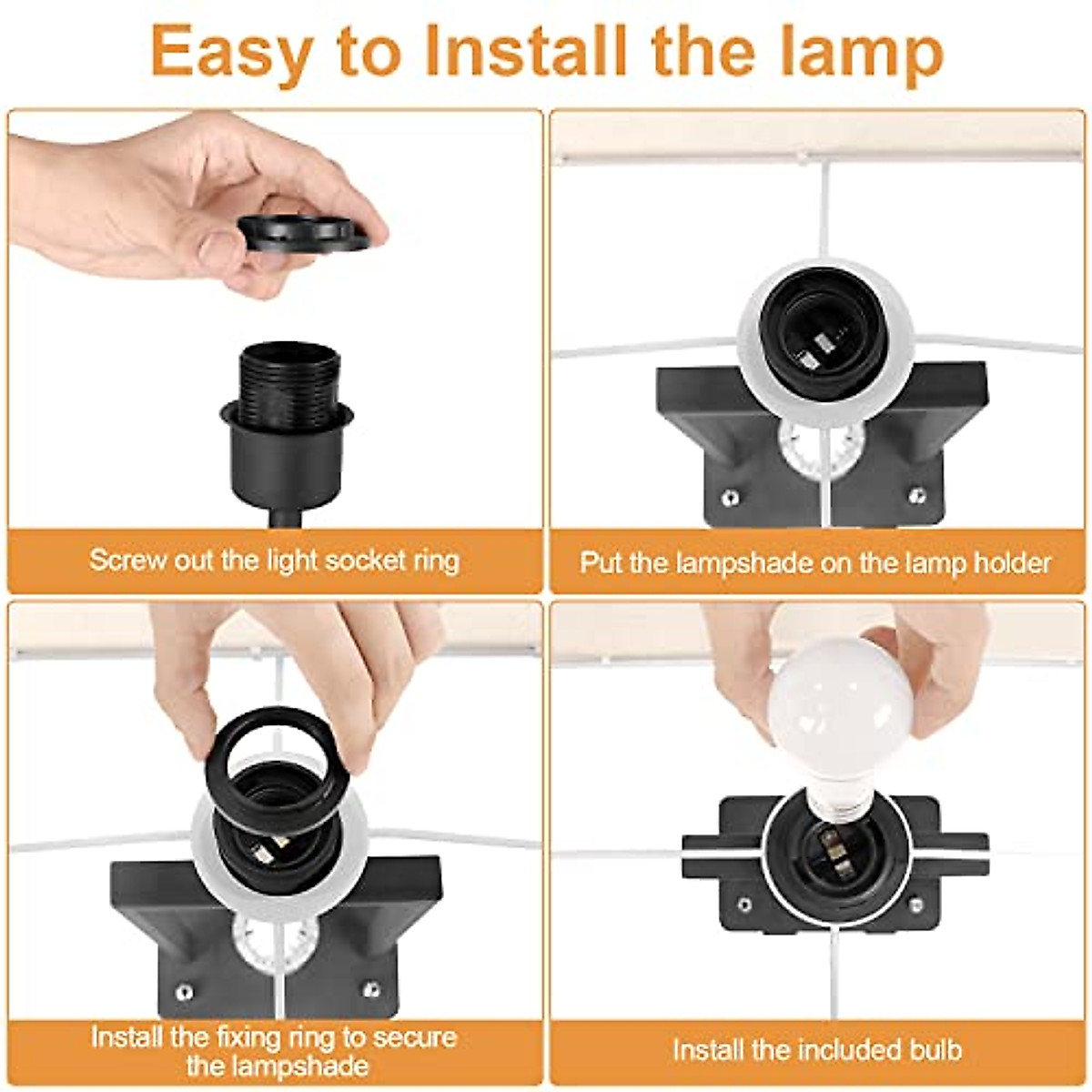 Table Lamps for Bedrooms Set of 2 - Bedside Lamps with Night Light+USB Port&AC Outlet Charging, Modern Black Nightstand Lamps with Linen Fabric Lampshade for Bedroom Living Room (4 Blubs Included)