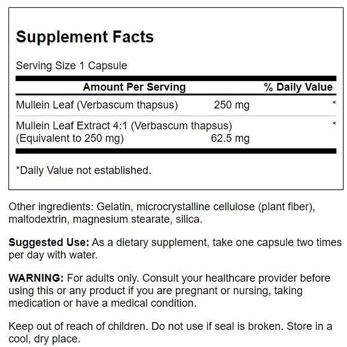 Swanson Mullein Leaf Extract - Standardized 250mg 60 Capsules (2 Pack)