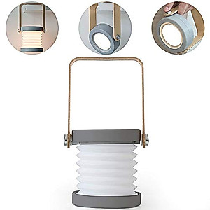 4-in-1 Foldable Table Lamp,USB Retractable LED Light,Wooden Handle Portable Lantern Light and Flashlight,Touch Control Dimmable 3 Level Brightness Night Light for Reading, Outdoor Camping (Grey)