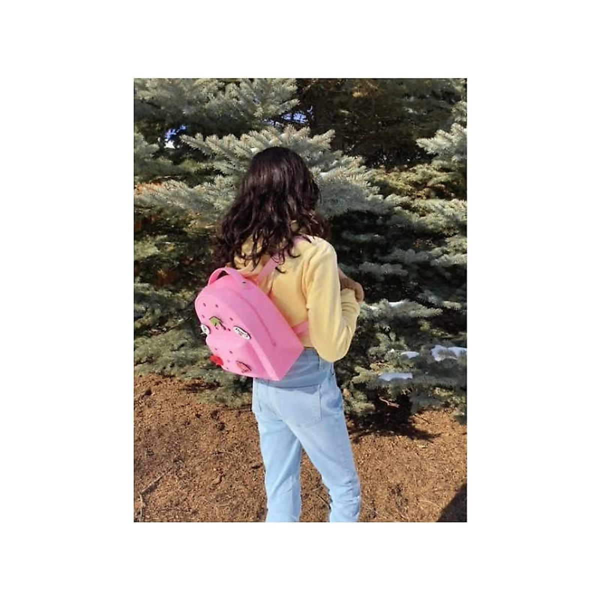 Pop N Shop Kids Silicone Jelly Clog Backpack With Charms - Gift For Boys and Girls Lightweight Fashionable Trendy (Pink)