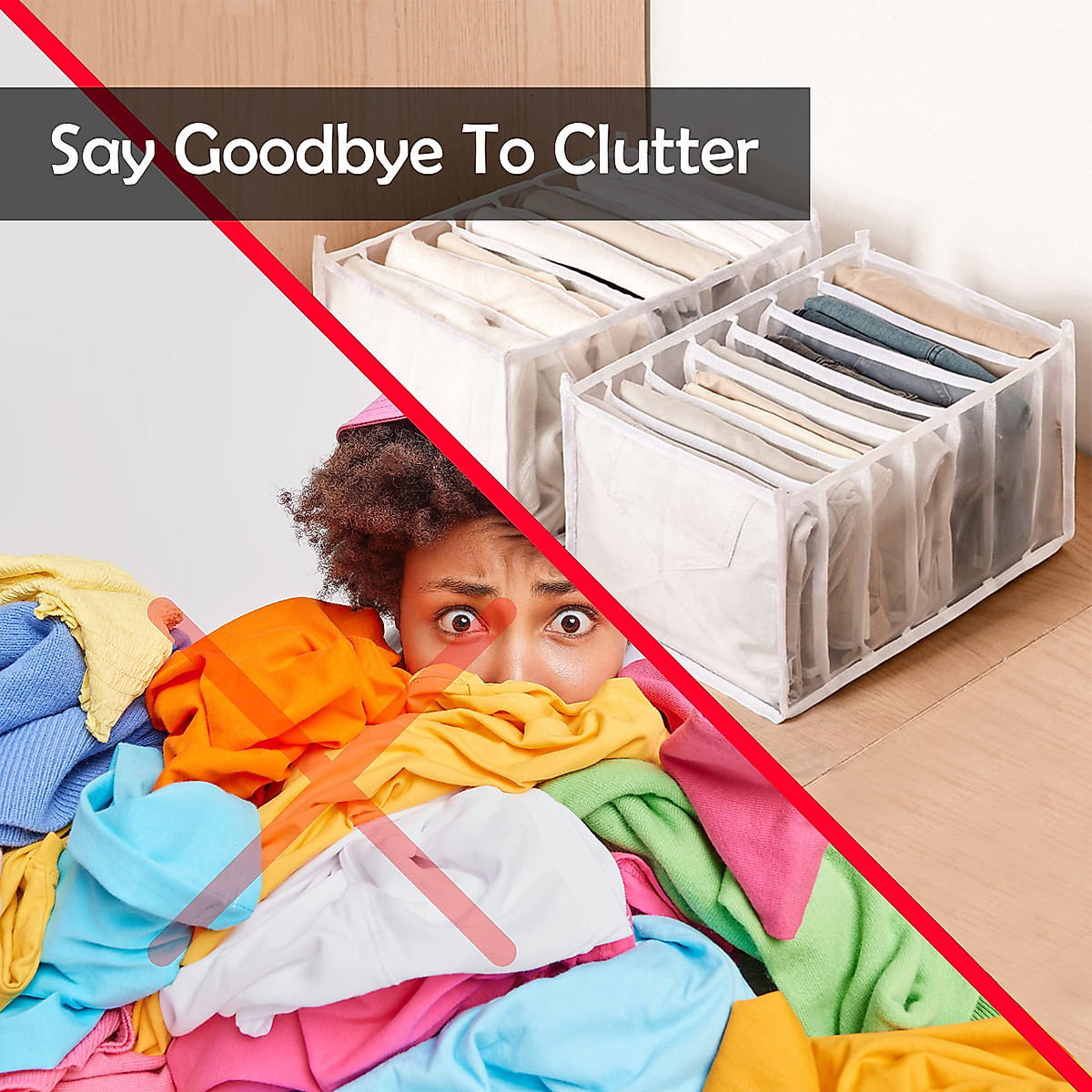 wardrobe clothes organizer | (2PCS) 7 Grids Foldable Visible closet organizers and storage | Portable Storage Containers for T-shirt, Legging, Skirts, Jeans, Kid Clothes |Washable drawer organizers for clothing storage (White）