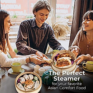 Annie’s Kitchen Complete Set Handmade Bamboo Steamer Baskets, Lid Dumpling Maker with Spoon, 4 Reusable Cotton Liners, 2 sets Chopsticks- For Rice, Vegetables, Fish, Meat, Desserts(10 Inch 2 Tiers)
