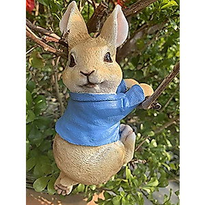 iRonrain Mini Garden Statues Hanging Bunny, Indoor Outdoor Decorations Cute Rabbit Planter Pots Hanger Art Décor Figurine Ornament for Easter Yard Home Garden Patio and Office (Blue)