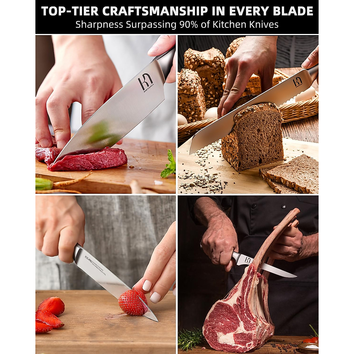 KnifeSaga Kitchen Knife Block Set, Enduring Sharpness Premium Knife Set with Block, 14 Pcs Japanese High Carbon Stainless Steel Knives Set for Kitchen, Chef Knife Set with Block and Built in Sharpener