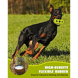 SCHITEC Dog Chew Toy, Interactive Treat Dispenser Puzzle Toys Bully Stick Holder for Medium Large Dogs, Tough Rubber Teething Enrichment Dog Ball