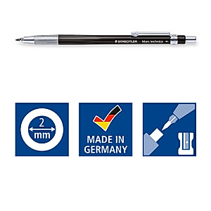 STAEDTLER 780 C BKP6 Mars Technico Leadholder Clutch Pencil with Built-In Sharpener - HB, 2mm Line Width (Pack of 1 + FREE Eraser)