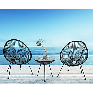 ABCCANOPY 3-Piece Patio Furniture Set,Acapulco Chair Conversation Bistro Set, Indoor&Outdoor All-Weather Patio Furniture Sets with Glass Top Table