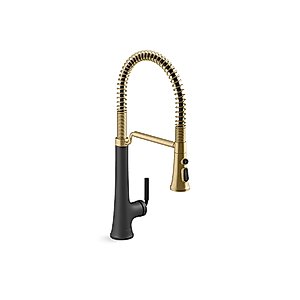 KOHLER 23765-BMB Tone Semi Professional Kitchen Faucet, Matte Black Moderne Brass