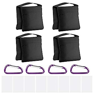 Neewer 4-Pack Photography Sandbag Sand Bags Saddlebag Design 4 Weight Bags for Photo Video Studio Stand Backyard Outdoor Patio Sports, Transparent PP Bag and Clips Included (Black)