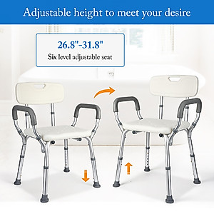 IDEALHOUSE Shower Seat, Adjustable Height Shower Chair, with Padded Armrests and Back, Inside Shower Seat Support 350 Lb Capacity, Slip Resistant Shower Seat for Bathtub