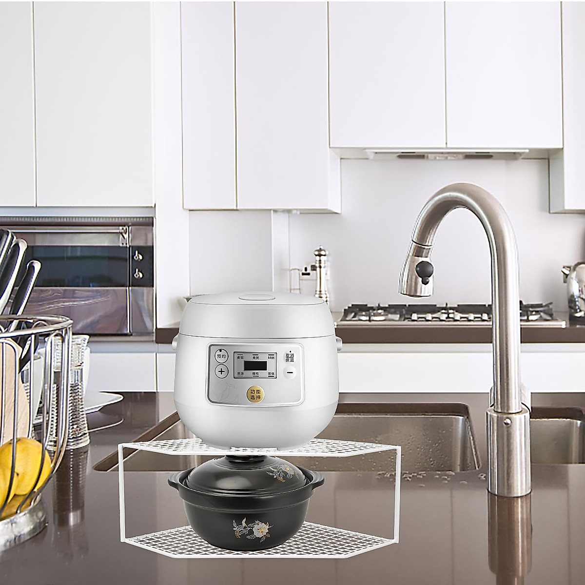 Amosfun Kitchen Countertop Corner Shelf Rack: 2-Tier Metal Wire Plate Dish Organizer Cabinet Corner Stand Rack 9.4x4.7x13.4 Inch