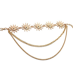 Ralcosuss Women’s Gold Sun Metal Link Waist Chain Belts Dress Belt Rave Body Jewelries Skirt Jeans Accessories