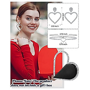Henoyso Cute Mini Heart Shape Women Evening Clutch Bag Rhinestone Choker Necklace Heart Earrings for Valentine's Day Gift (Black)