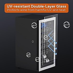 Ca'Lefort Wine Fridge, 27 Bottles Wine Cooler with Digital 38-65℉ Temper Control, Wine Cooler Refrigerator Freestanding and Under Counter with Anti-U V Glass Door for Home Office Dorm