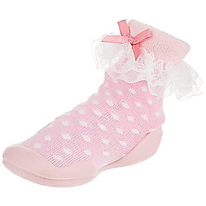 Nuby Snekz Comfortable Rubber Sole Sock Shoes for First Steps- Pink Polka Dots/Small 7-14 Months